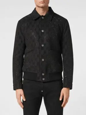 Philipp Plein Rhinestone Monogram Wool Bomber Jacket - Black