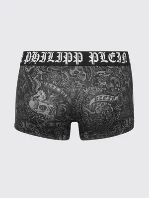Philipp Plein Stretch Cotton Blend Boxer Shorts With Tattoo Print