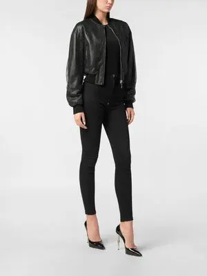 Philipp Plein All Over Crystal Nappa Crop Bomber Jacket