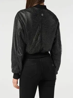 Philipp Plein All Over Crystal Nappa Crop Bomber Jacket