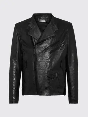 Philipp Plein Snake Print Leather Biker Jacket