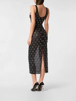 Philipp Plein Rhinestone Jersey Midi Dress - Black