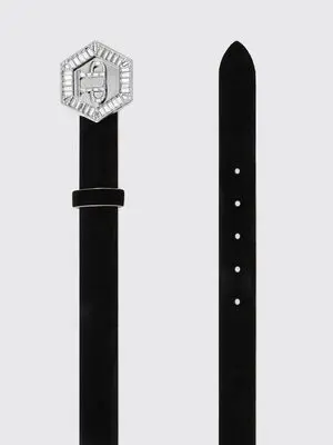 Philipp Plein Suede Belt With Jewel Buckle - Black