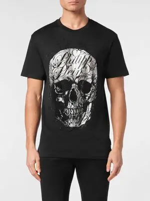 Philipp Plein Skull Cotton T-shirt With Rhinestone Logo Black