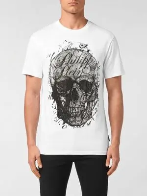 Philipp Plein Skull Cotton T-shirt With Rhinestone Logo - White