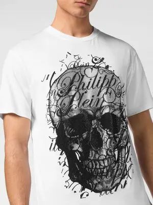 Philipp Plein Skull Cotton T-shirt With Rhinestone Logo - White