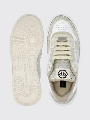 Philipp Plein Leather And Rhinestone Sneakers - White 2