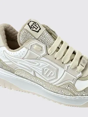 Philipp Plein Leather And Rhinestone Sneakers - White 2