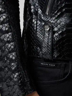 Philipp Plein Embossed Leather Biker Jacket