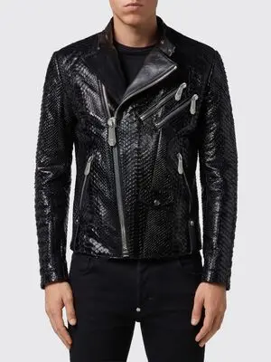 Philipp Plein Snake Print Leather Biker Jacket - Black
