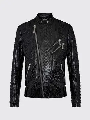 Philipp Plein Snake Print Leather Biker Jacket