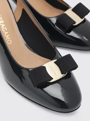FERRAGAMO Vara Patent Leather Slingback Pumps - Black
