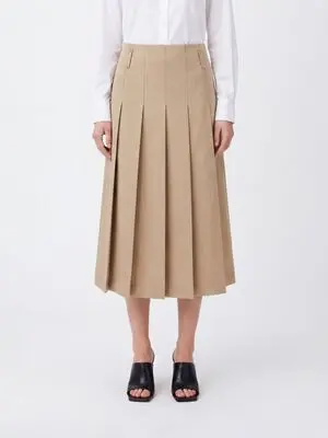 A.p.c. Pleated Cotton Midi Skirt - Beige