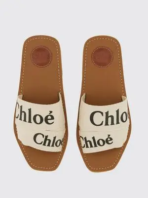 Chloé Woody Canvas Flat Slide Sandals - White