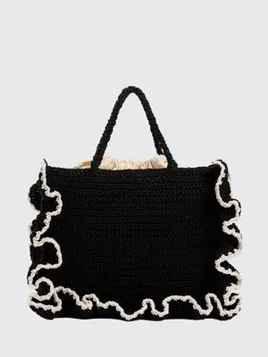 TWINSET Crochet Cotton Bag With Ruffles And Drawstring Closure
