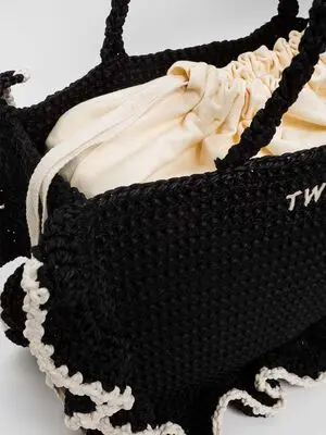 TWINSET Crochet Cotton Bag With Ruffles And Drawstring Closure