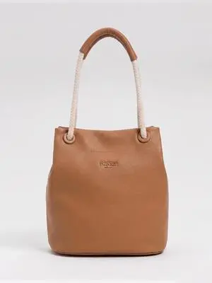 TWINSET Grained Faux Shoulder Bag With Double Handle And Metal Logo - Leather
