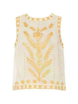 ERES Pulpeux Embroidered Linen Top - Neutrals