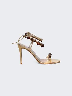 GIANVITO ROSSI Metallic Beaded Strappy High Heel Sandals - Gold