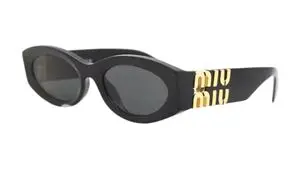 Miu Miu Round Frame Sunglasses With Gold Tone Logo Detail - Black