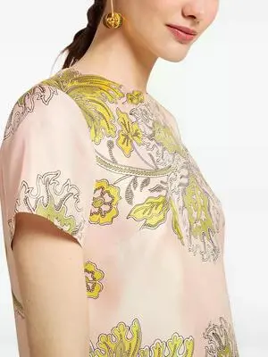 La DoubleJ Mini Swing Dress In Swathe Print Silk Twill With Feather Trim