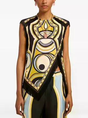 La DoubleJ Scarf Top With Fringe Detail - Black