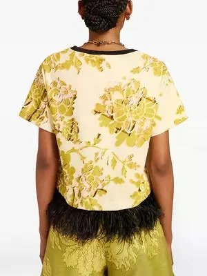 La DoubleJ La Scala Ostrich Feather Trim Cropped Jersey Top