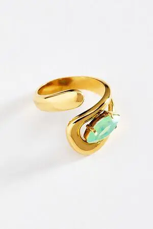 Anthropologie Bezel Wrap Ring With Cubic Zirconia - Mint