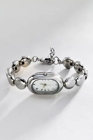 Anthropologie Oval Watch Bracelet With Gold-plated Accents - Silver
