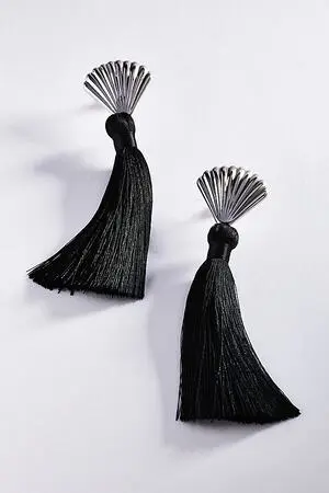 Anthropologie Shell Tassel Drop Earrings - Black/silver