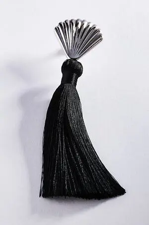 Anthropologie Shell Tassel Drop Earrings - Black/silver