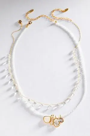 Anthropologie Set Of Two Crystal Necklaces - Clear