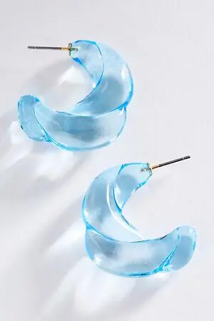 Anthropologie Molded Glass Hoop Earrings Blue
