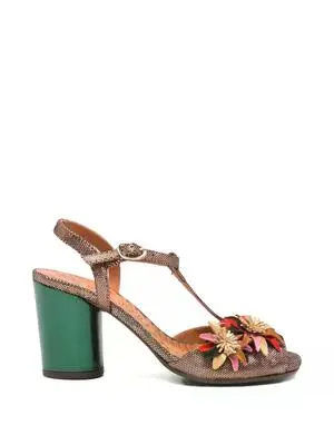 Chie Mihara Uliva Floral-embellished T-bar Sandals - Brown