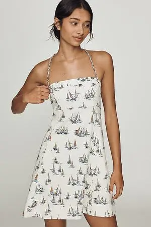 Maeve Linen Blend Mini Dress - Neutral Pattern