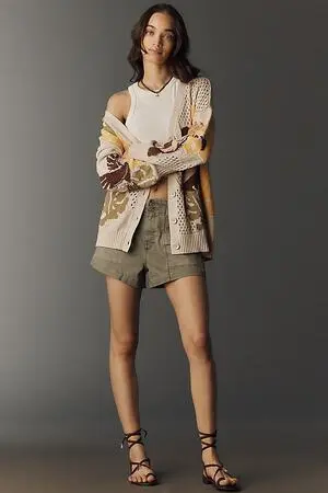 Anthropologie Open Stitch Cardigan With Tropical Print