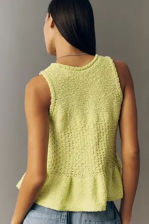 PILCRO Stitched Knit Peplum Tank Top - Limeade