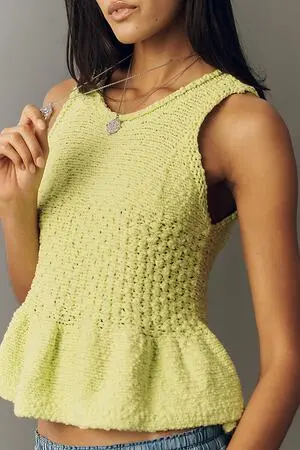 PILCRO Stitched Knit Peplum Tank Top - Limeade