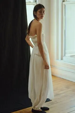 Anthropologie Sheer Maxi Top With Smocked Bodice - Marshmallow