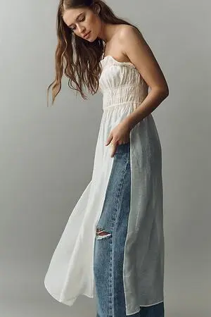 Anthropologie Sheer Maxi Strapless Top - Marshmallow