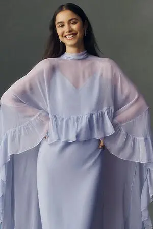 Bhldn Chiffon Maxi Dress With Ruffled Cape