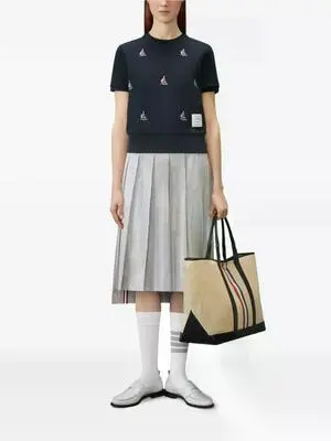 Thom Browne Milano Rib T-shirt With Sailboat Embroidery
