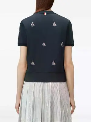 Thom Browne Milano Rib T-shirt With Sailboat Embroidery