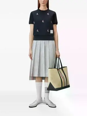 Thom Browne Milano Rib T-shirt With Sailboat Embroidery - Blue