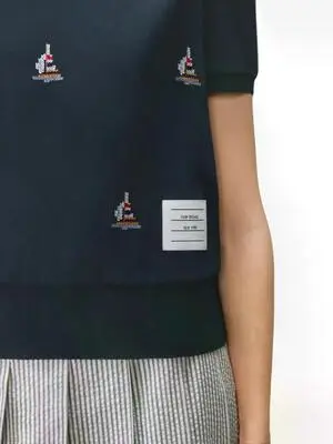Thom Browne Milano Rib T-shirt With Sailboat Embroidery - Blue