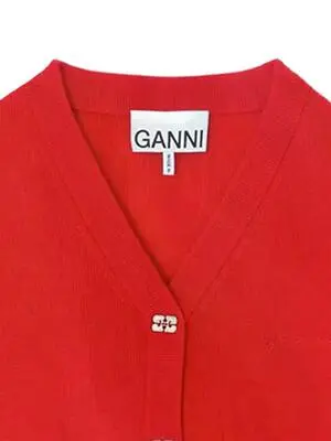 GANNI Logo Button V-neck Cardigan