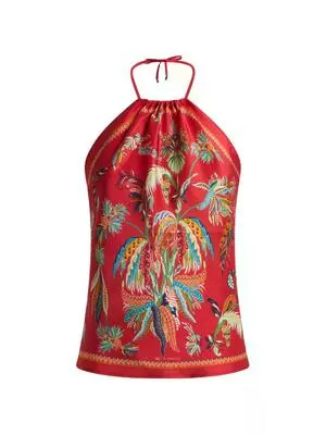 Etro Paisley Print Silk Halterneck Top - Red
