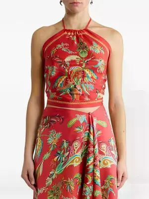 Etro Paisley Print Silk Halterneck Top - Red