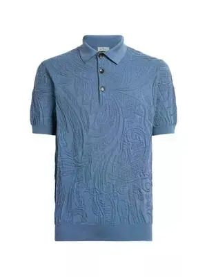 Etro Paisley-motif Knit Cotton Polo Shirt - Blue