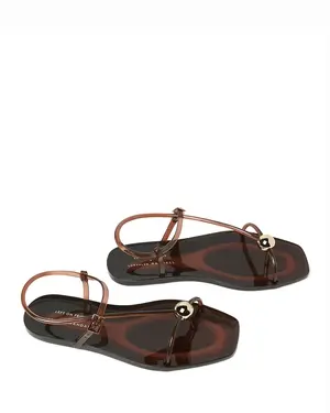 LOEFFLER RANDALL Dana Flat Sandals With Gold Tone Ball Detail - Brown